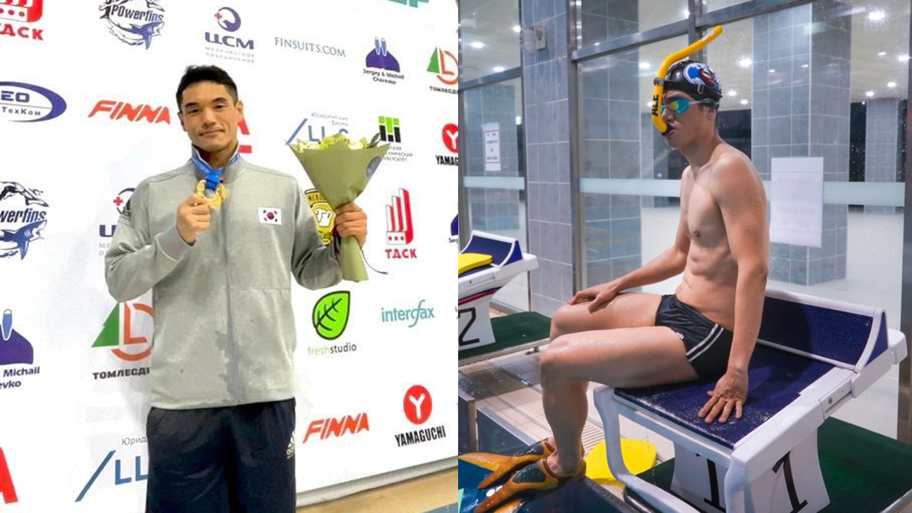 [스포츠]'37세' 윤영중, 세계핀수영 호흡잠영 400m 금메달 | YTN