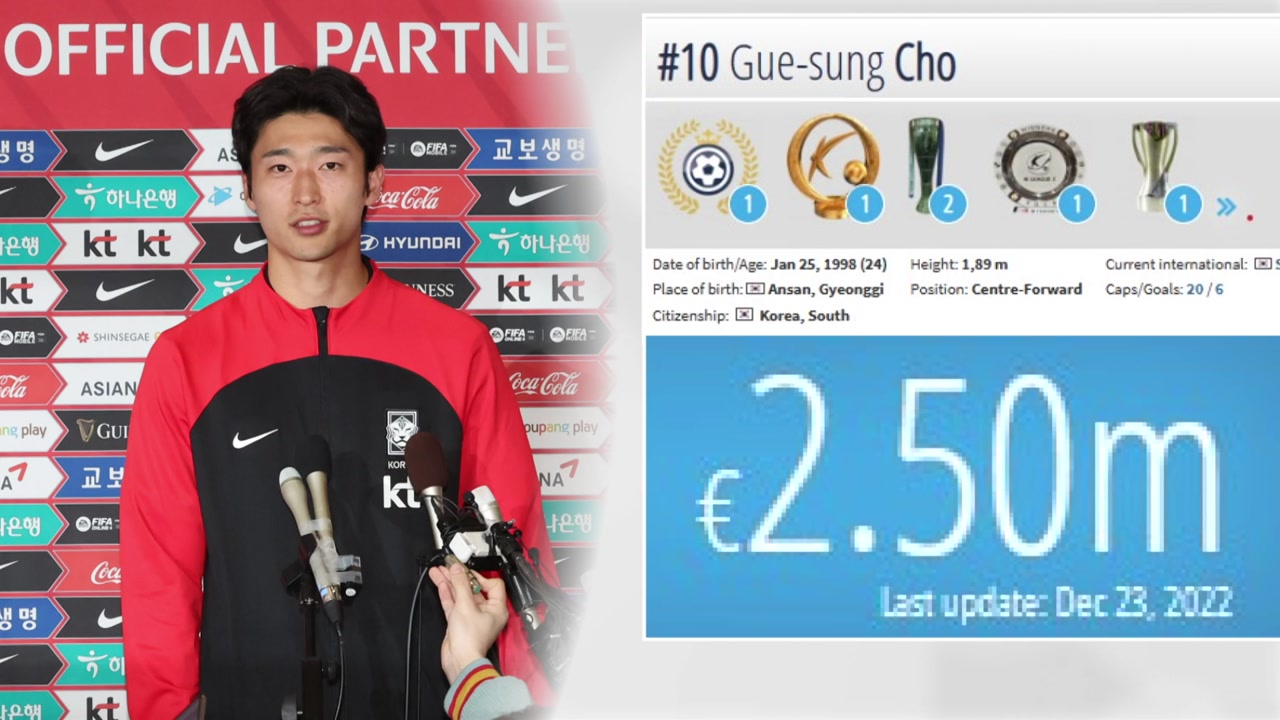 [스포츠]치솟는 인기만큼 몸값도 급등...조규성, 예상 이적료 250만 유로 | YTN